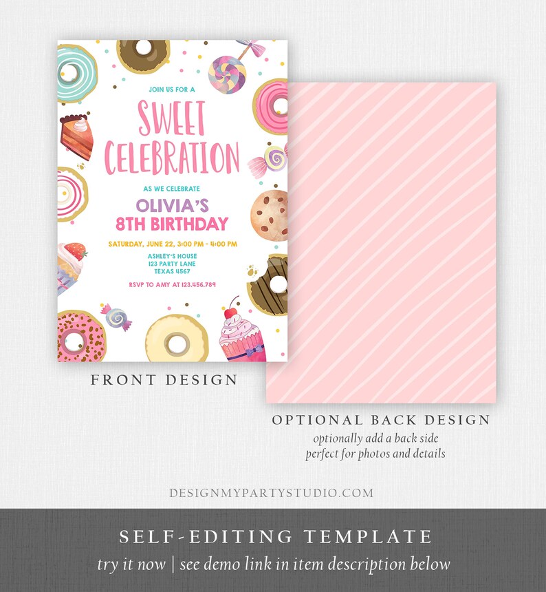 Editable Sweet Celebration Invitation Candy Birthday Invite Sweet ...