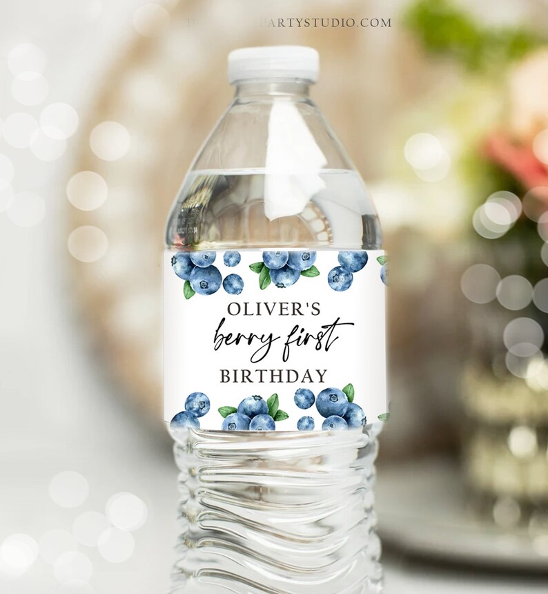 Editable Blueberry Water Bottle Labels Berry First Birthday Decor Berry ...