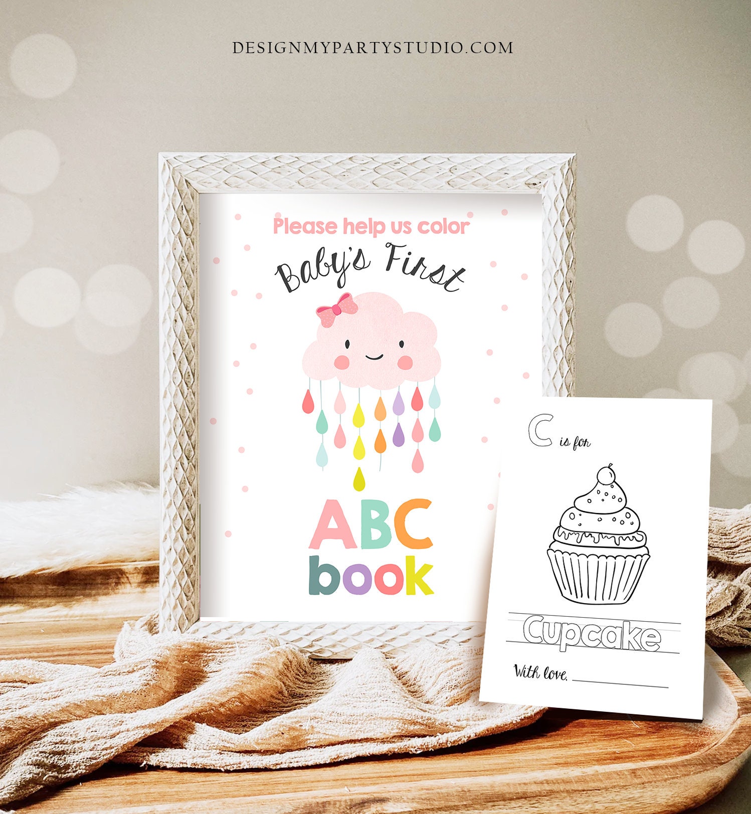 ABC Coloring Book Baby Shower Game Shower Activity Pink Cloud Shower ...