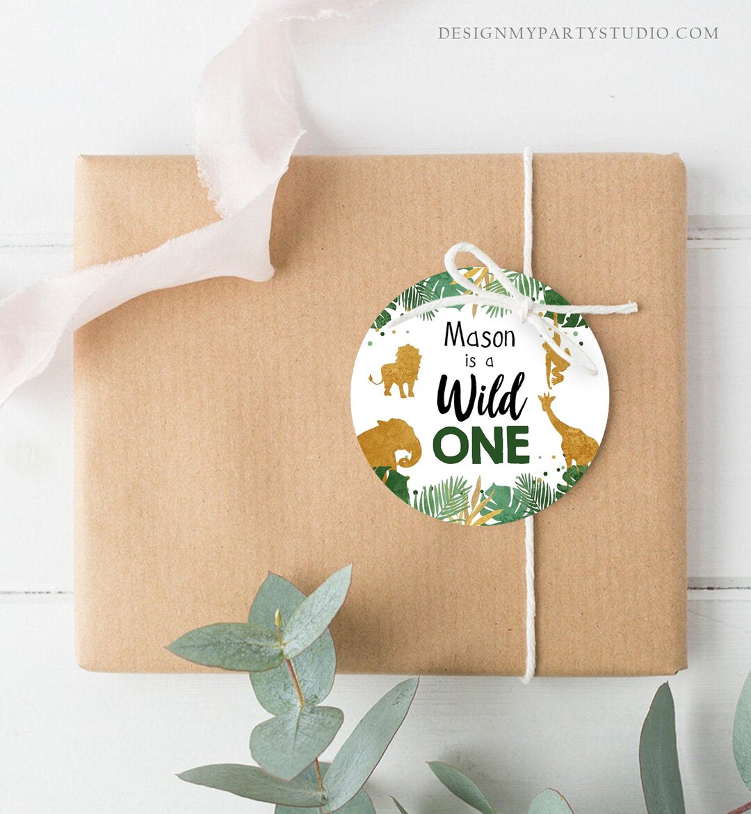 Editable Safari Animals Wild One Tags Thank You Tag Jungle Zoo Black ...