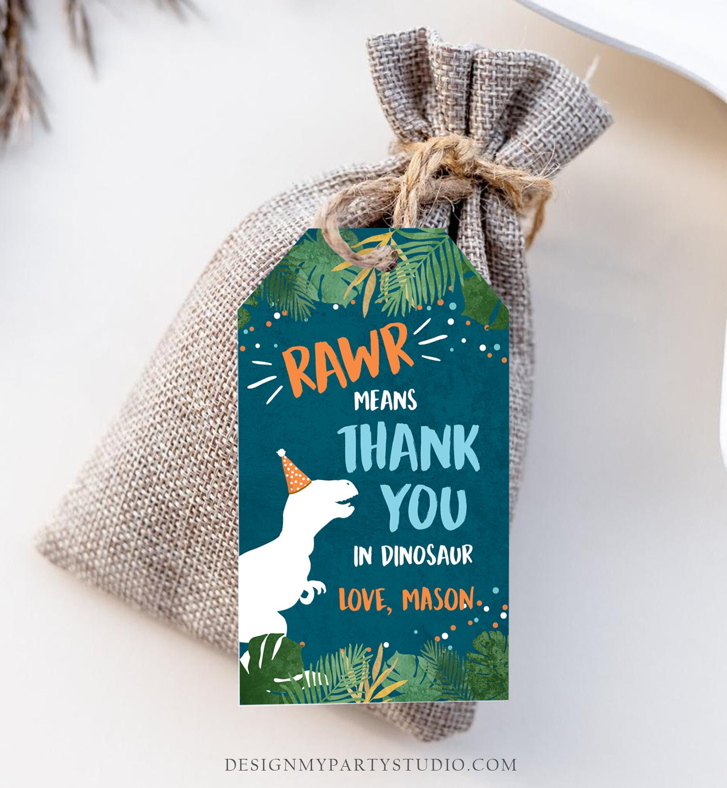 Editable Dinosaur Favor Tag T-rex Gift Tags Dino Thank You for | Etsy
