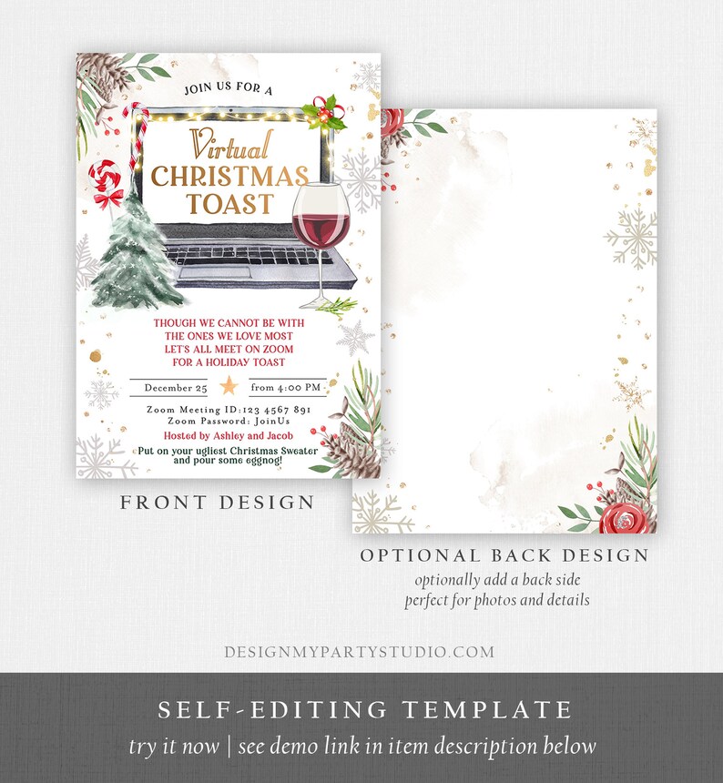 Editable Virtual Christmas Toast Invitation Christmas Party - Etsy