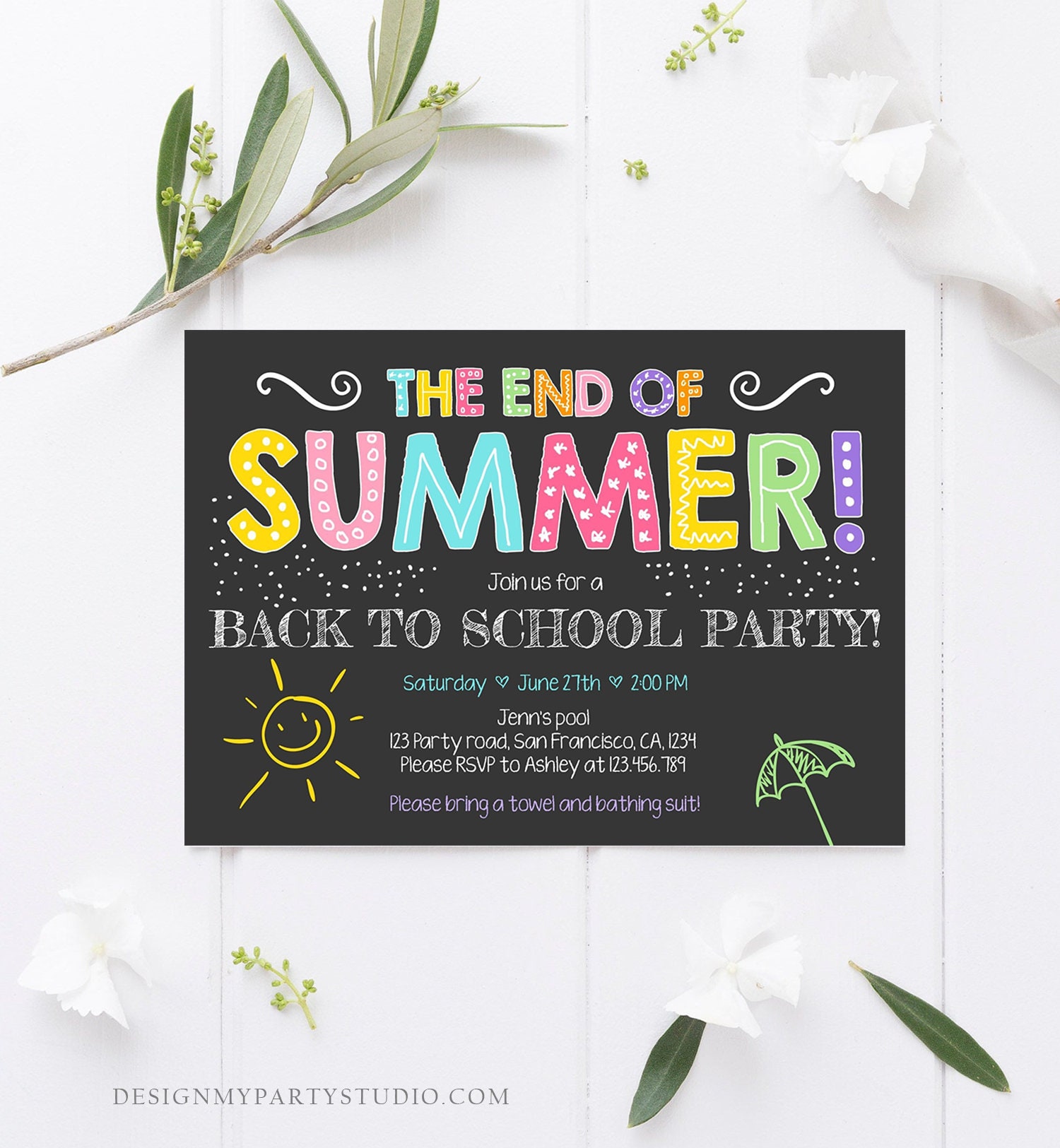 Editable End of the Summer Pool Party Invitation Back to - Etsy
