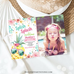 Editable Splish Splash Birthday Party Invitation Pineapple Birthday Pool Party Pineapple Pink ...