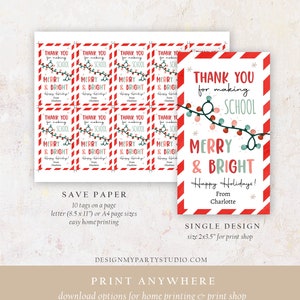 Editable Thank You for Making School Merry and Bright Gift Tags Teacher ...