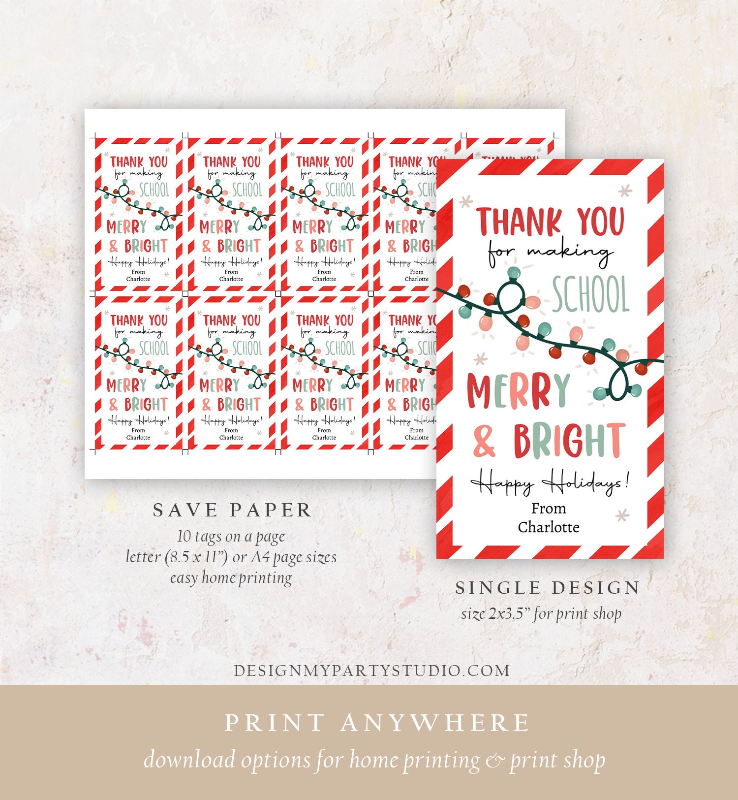 Editable Thank You for Making School Merry and Bright Gift Tags Teacher ...