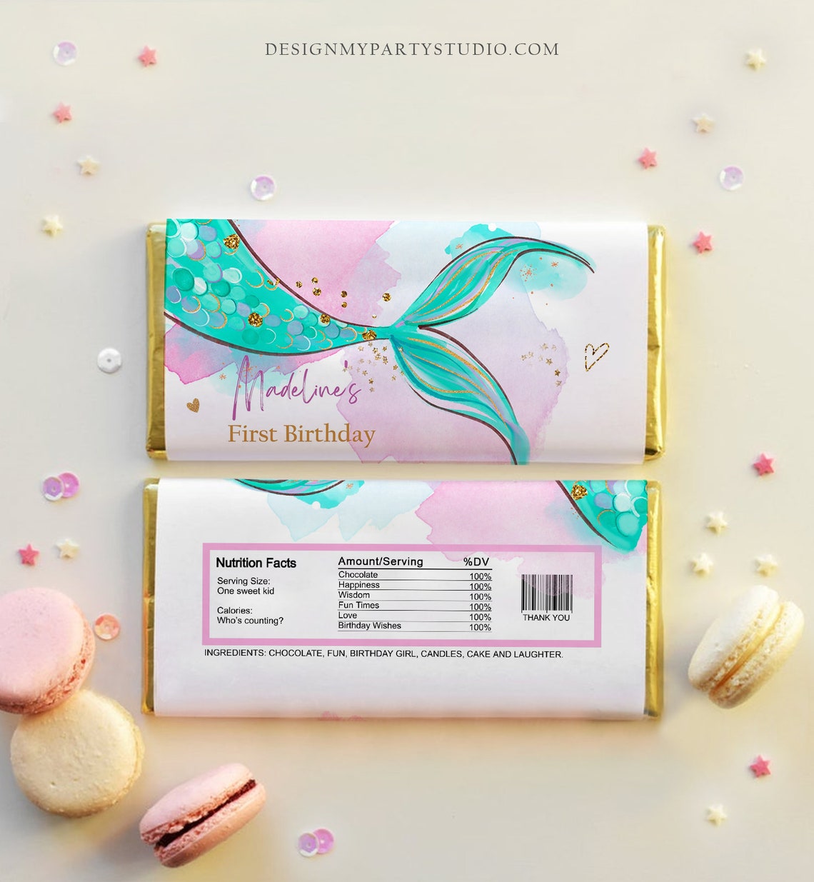 Editable Mermaid Chocolate Bar Wrapper Candy Bar Label Mermaid - Etsy