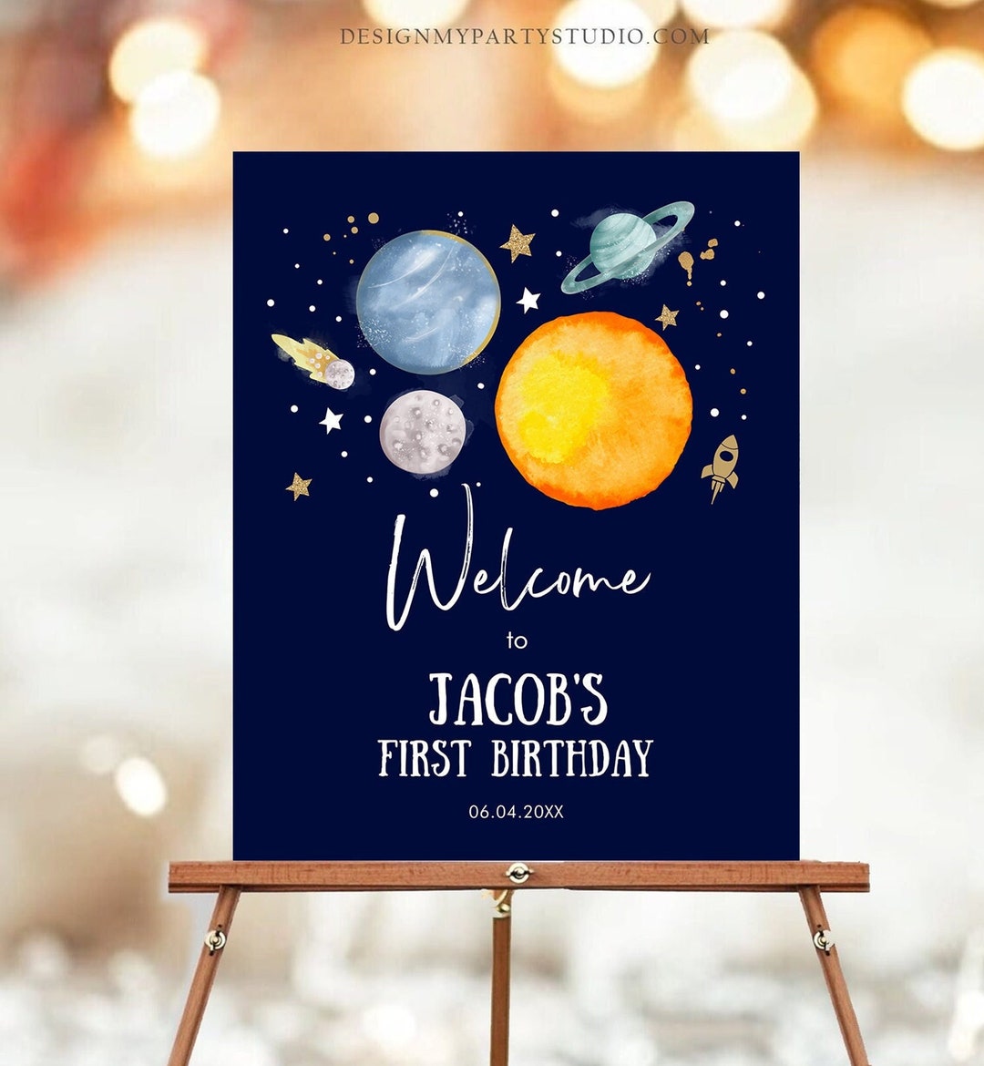 Editable Outer Space Birthday Welcome Sign 1st Birthday Boy Galaxy ...