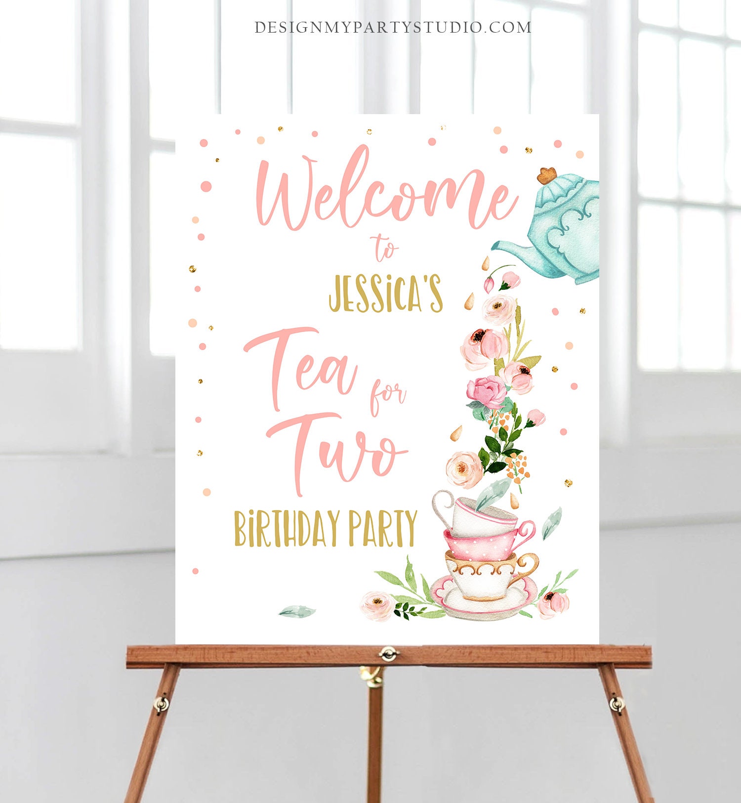 Editable Tea for Two Party Welcome Sign Tea Birthday Welcome | Etsy