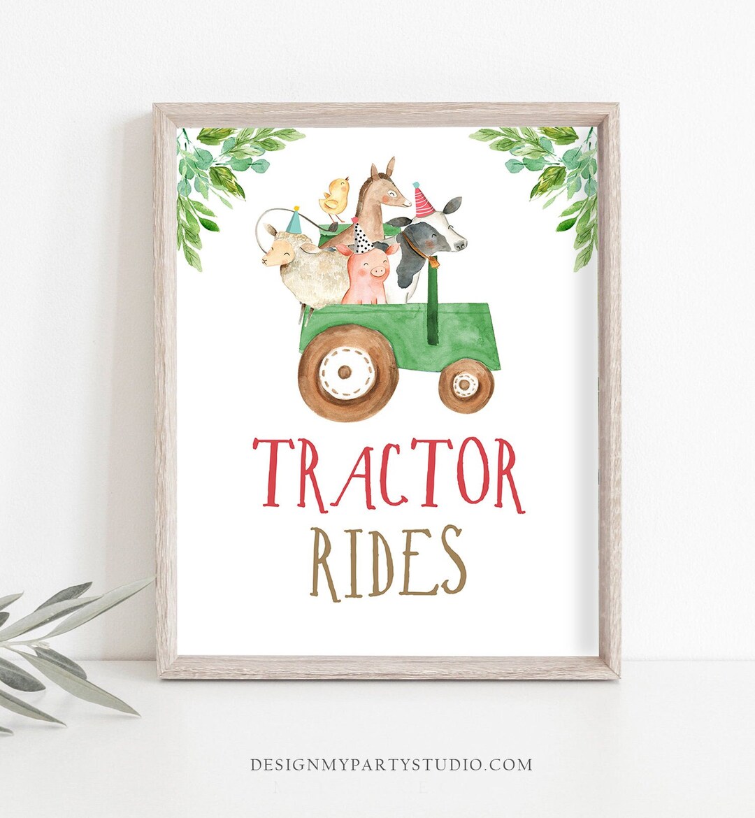Tractor Rides Sign Farm Animals Party Sign Farm Birthday Sign Zoo ...