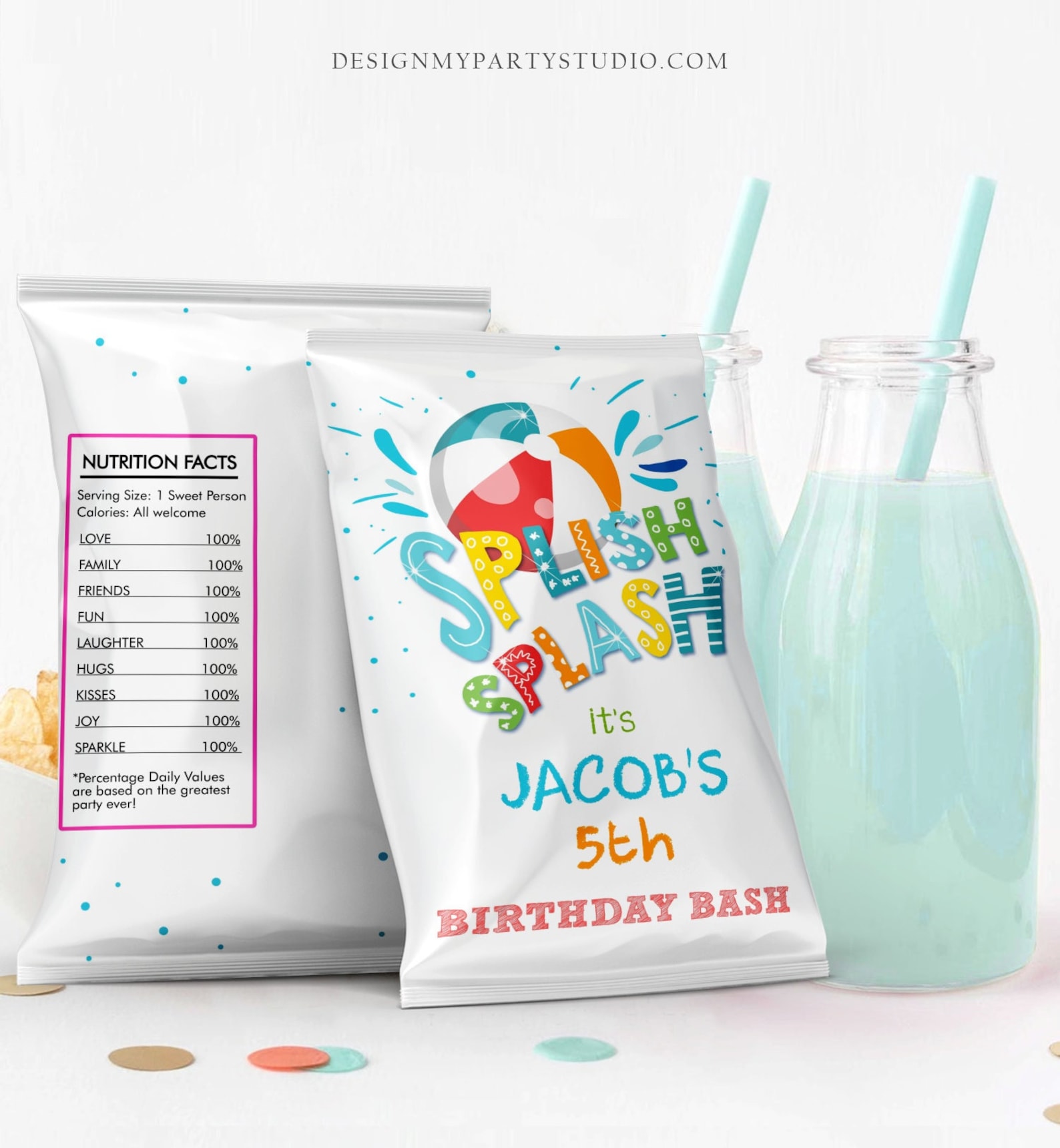 Editable Splish Splash Birthday Chip Bag Pool Party Decor Boy Summer ...