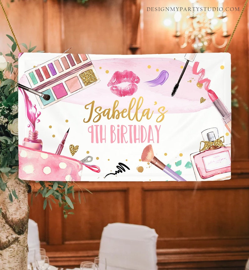 Editable Spa Party Backdrop Banner Glamour Birthday Girl Pink - Etsy