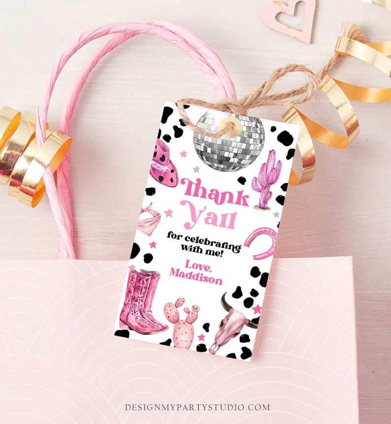 Editable Disco Cowgirl Birthday Favor Tag Nashville Party Gift - Etsy