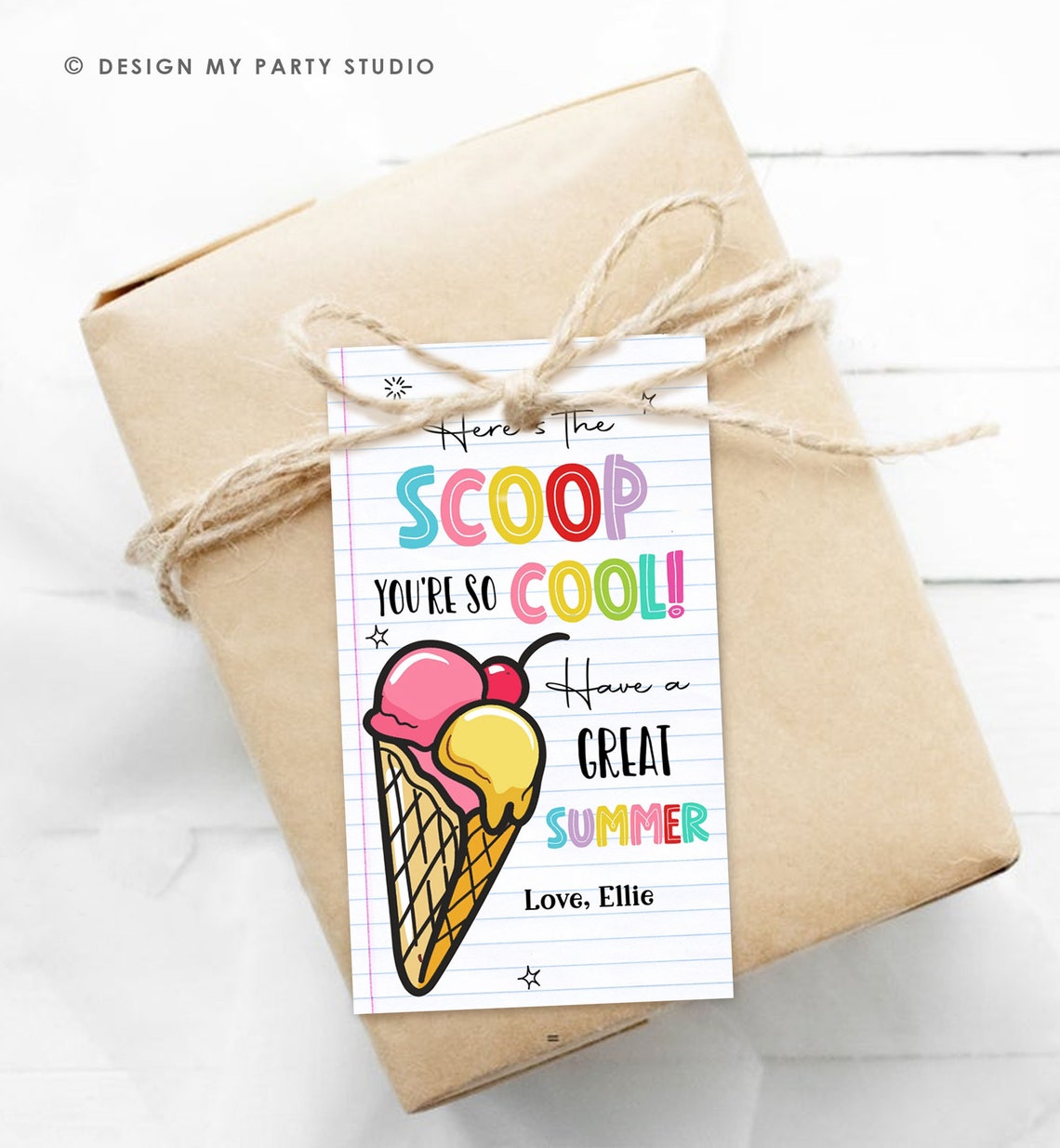 Editable Summer Ice Cream Teacher Appreciation Tag Kids End of School ...