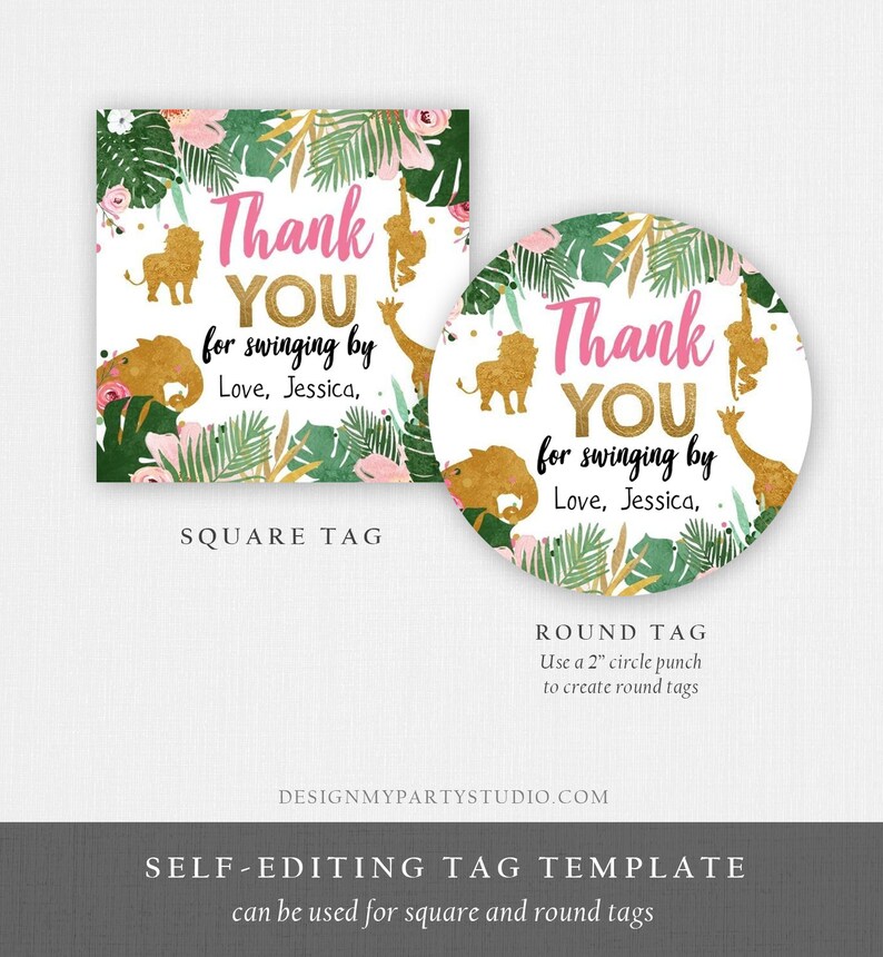 Editable Safari Animals Favor Tags Thank You Tags Wild One | Etsy