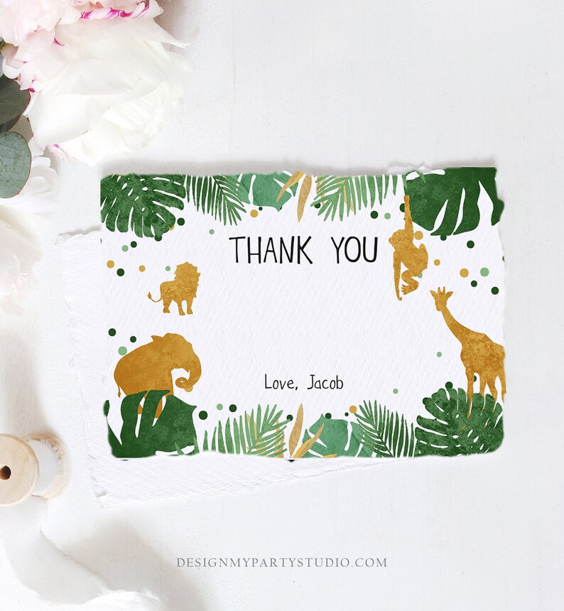 Editable Safari Animals Thank You Card Wild One Thank You Note - Etsy