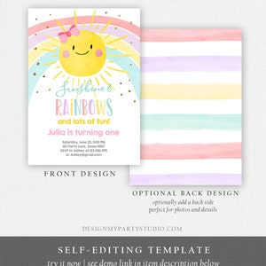 Editable Sunshine and Rainbow Birthday Invitation Pastel Rainbow ...