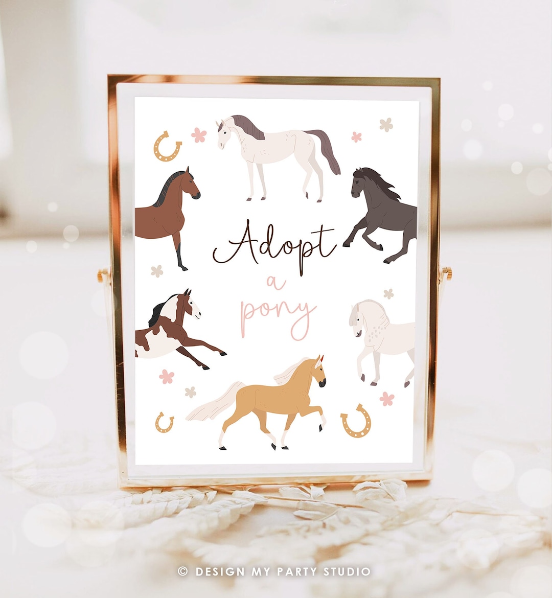Adopt a Pony Sign Horse Party Sign Table Decor Floral Horse Birthday ...