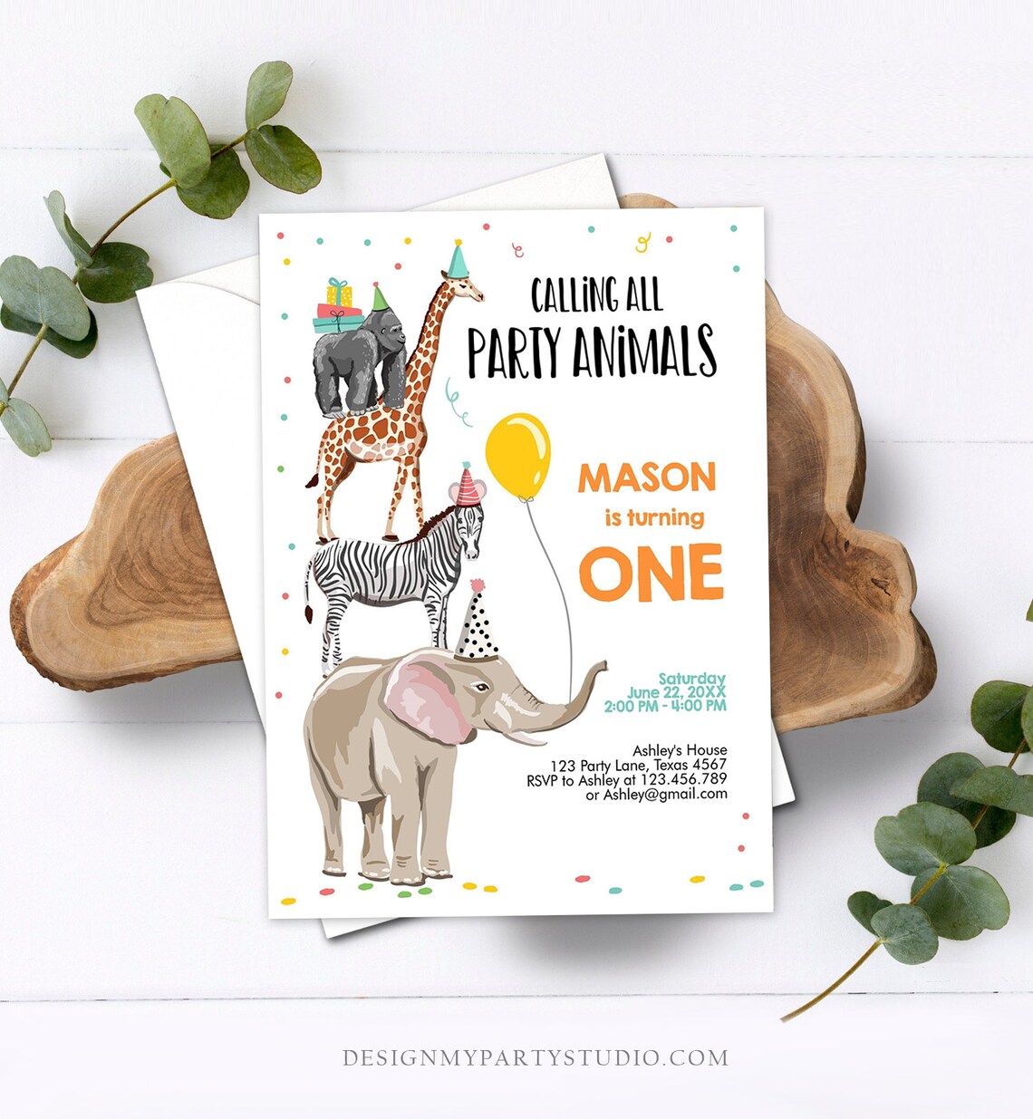 Editable Party Animals Birthday Invitation Wild One Animals - Etsy