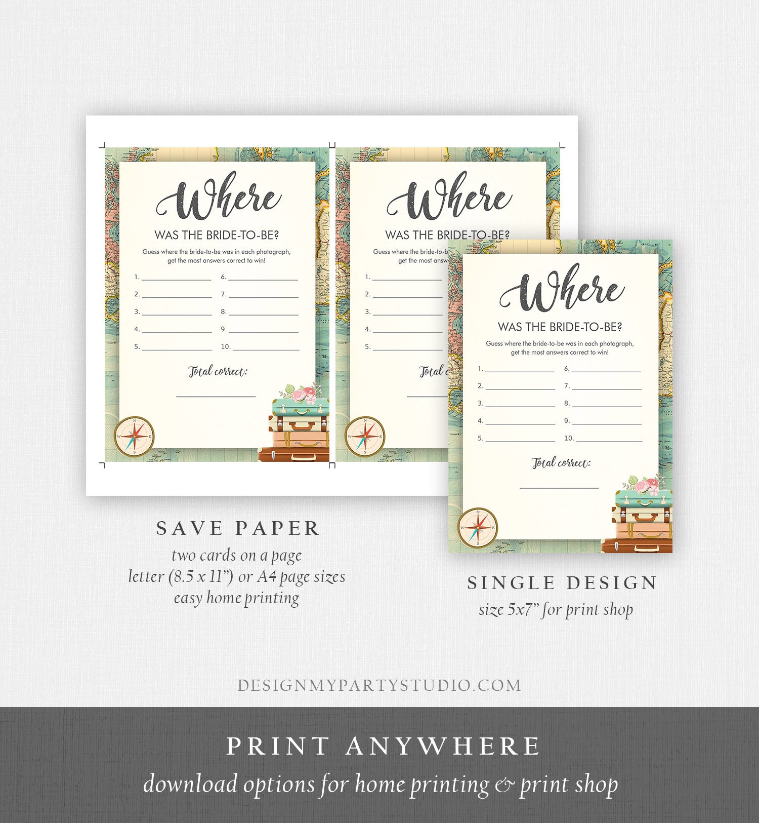 Editable Where Was the Bride-to-be Bridal Shower Game Travel Where Was ...