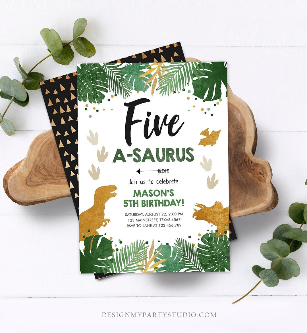 Editable Five-a-saurus Birthday Invitation ANY AGE Dinosaur Dino Party ...