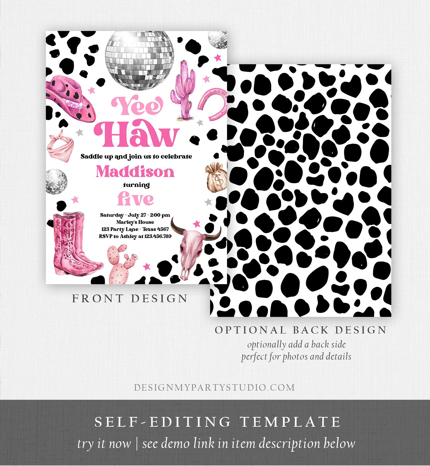 Editable Space Cowgirl Birthday Party Invitation Disco Cowgirl Invite ...