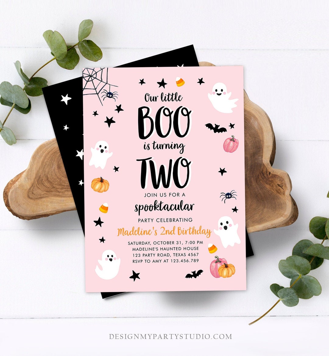 Editable Halloween 2nd Birthday Invitation Pink Ghost Costume Party ...