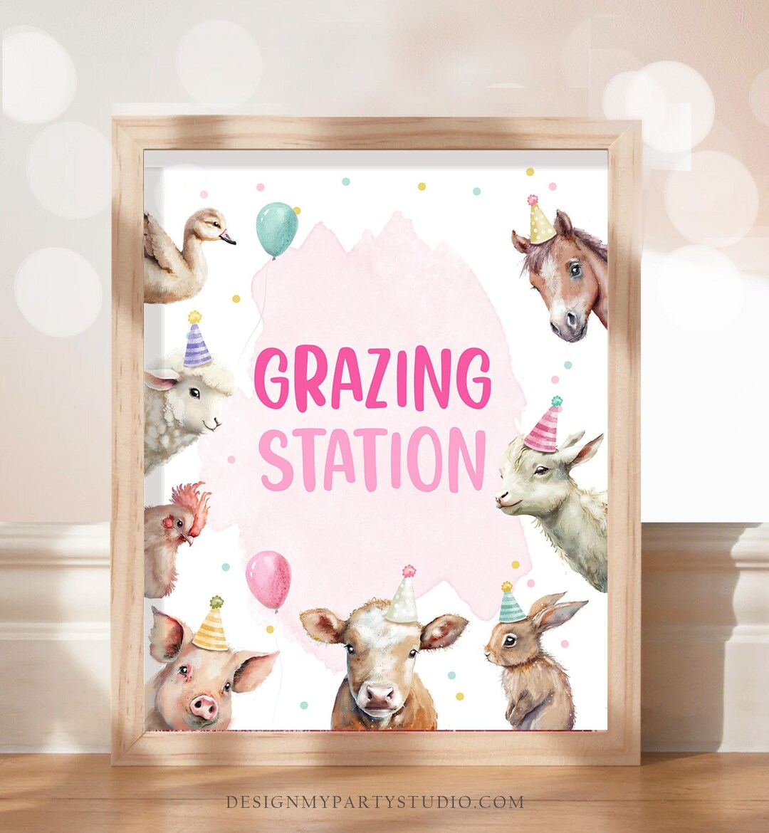 Grazing Station Food Party Sign Farm Birthday Sign Table Decor Barnyard ...