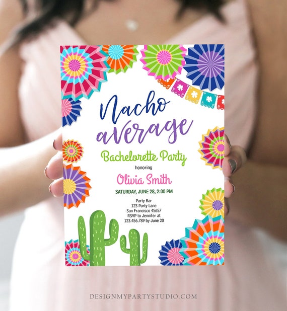 Editable Fiesta Nacho Average Bachelorette Party Invitation Cactus ...