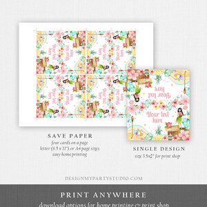 Editable Hawaiian Food Labels Luau Birthday Party Food Card Tent Card ...