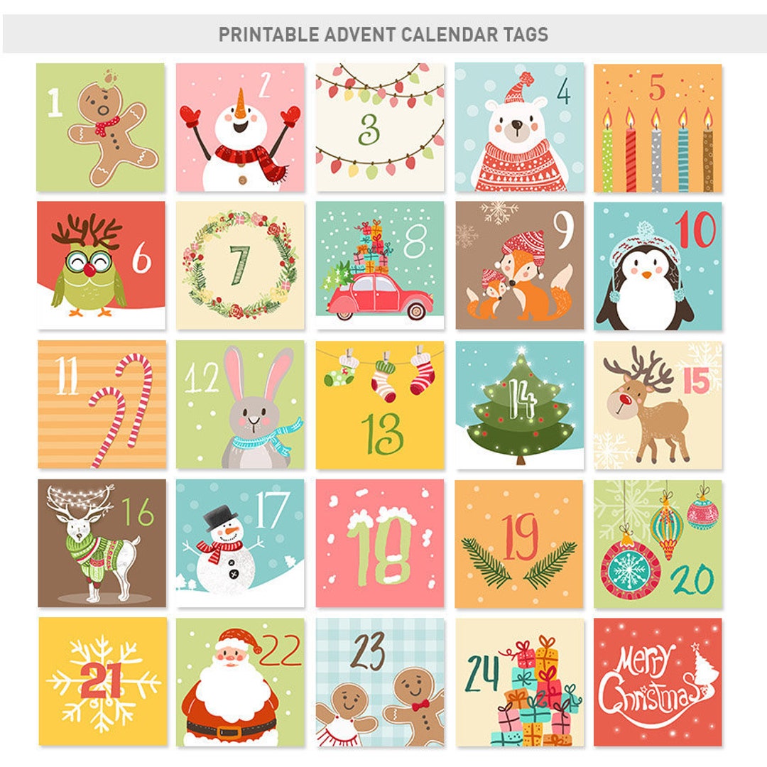 Christmas Advent Calendar Tags Christmas Countdown Calendar Cards ...