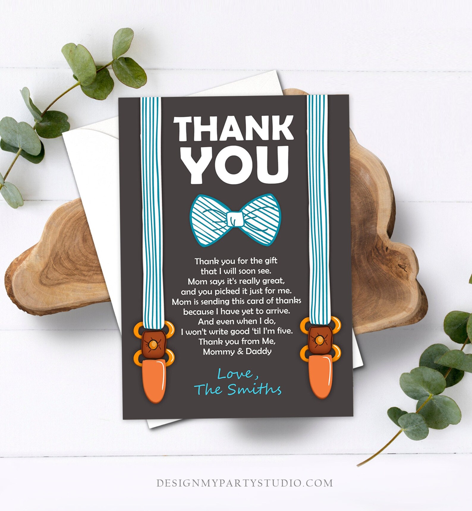 Editable Thank You Card Little Man Baby Shower Thank You Note - Etsy