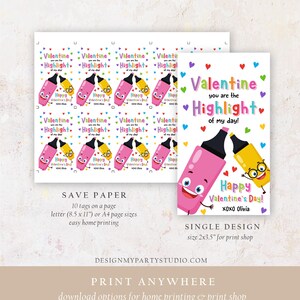 Editable Valentine You're the Highlight Valentines Day Gift Tag Markers ...