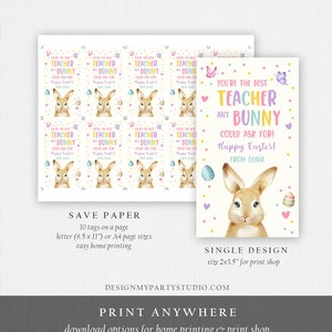 Editable Teacher Gift Tags Easter You're the Best Teacher Any Bunny ...