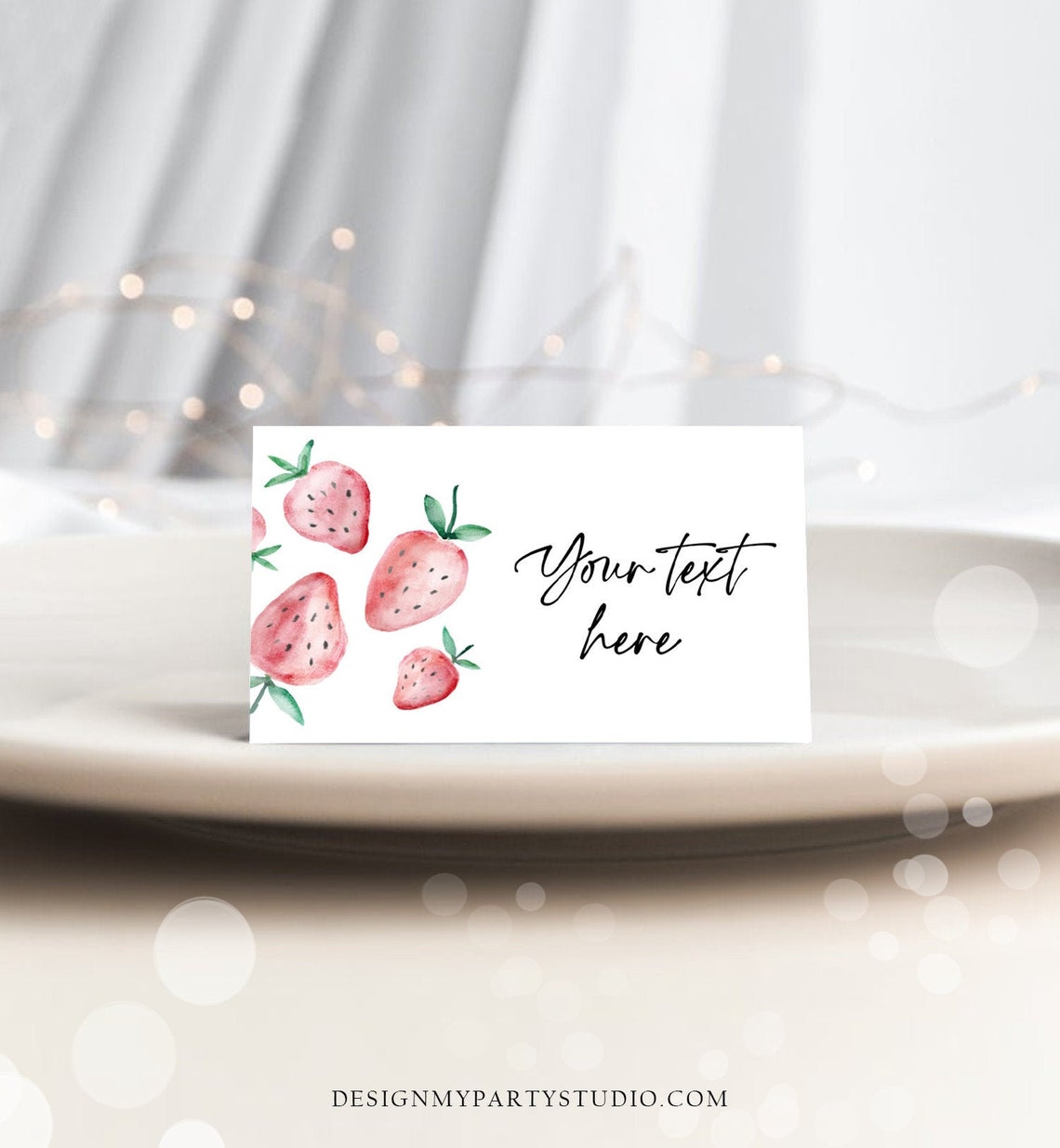 Editable Strawberry Food Labels Strawberry Birthday Party Place Card ...