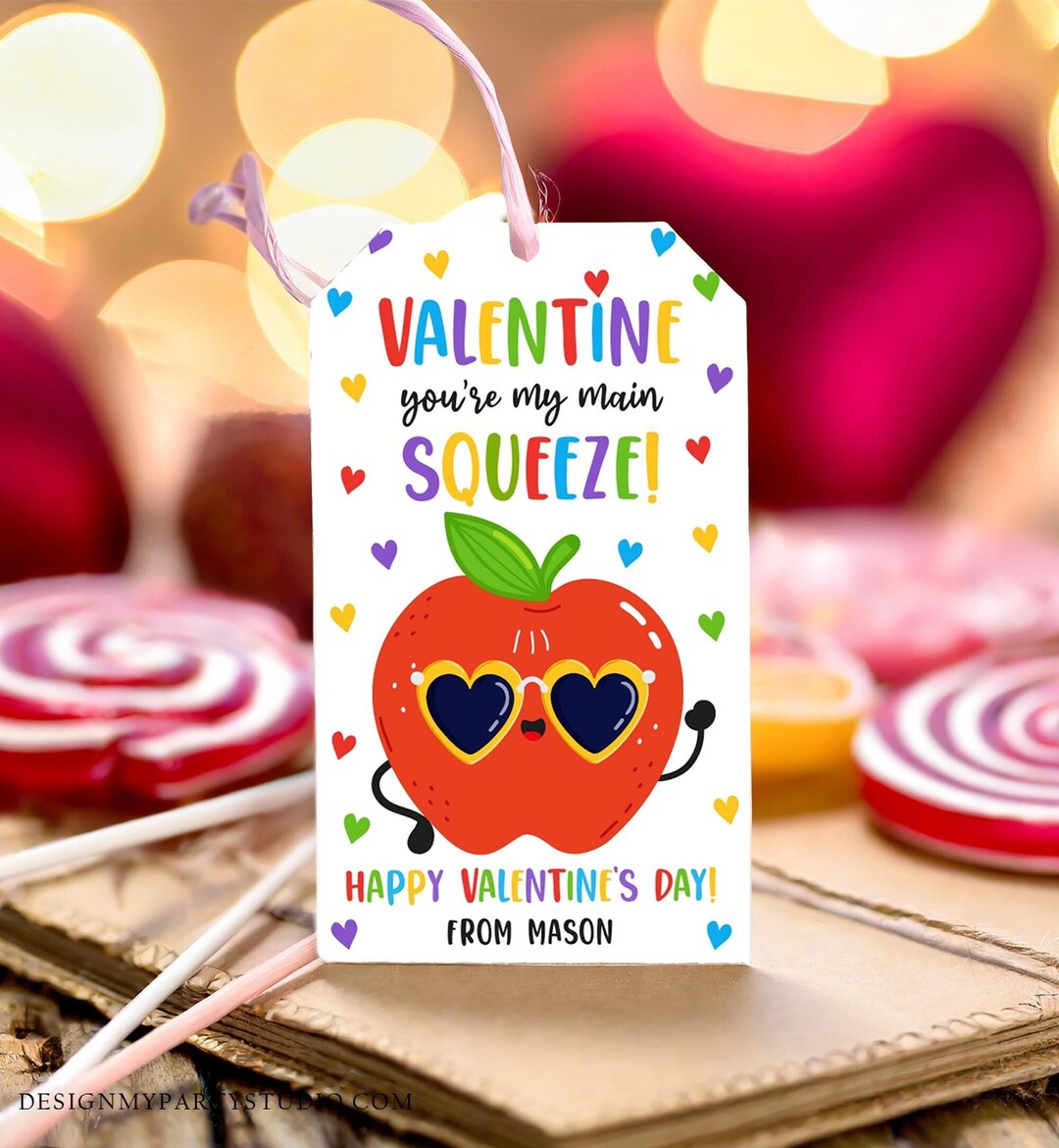 Editable Valentine Main Squeeze Valentines Day Gift Tag Applesauce ...