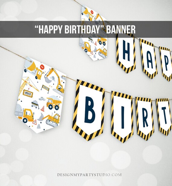 Happy Birthday Banner Construction Birthday Banner Boy Dump Truck ...