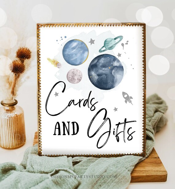 Cards and Gifts Sign Space Party Sign Outer Space Birthday Sign Galaxy ...