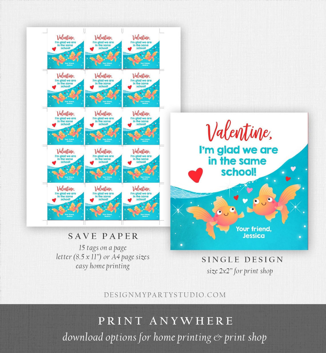 Editable Goldfish Valentine's Day Tag Glad We're in - Etsy