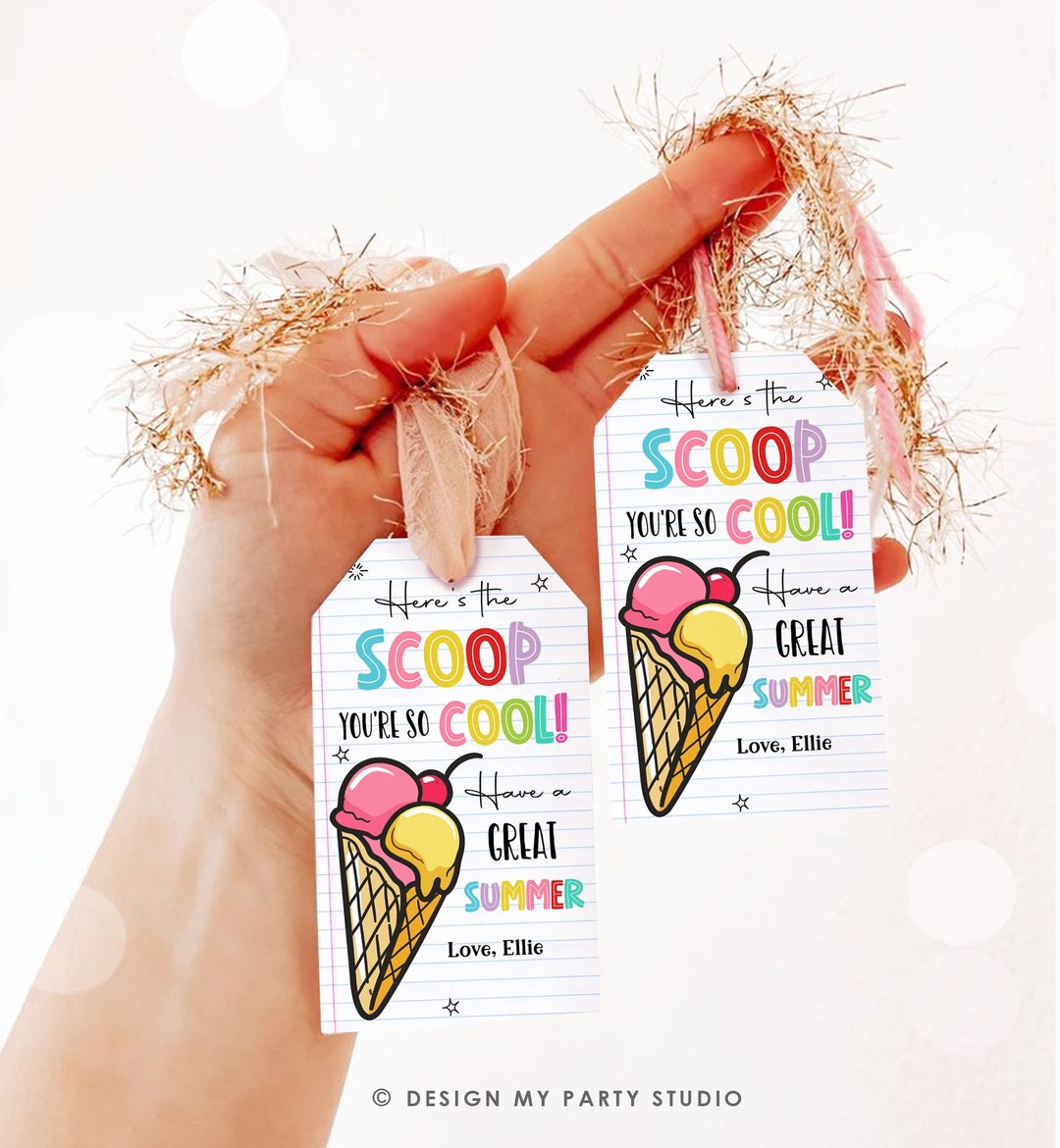 Editable Summer Ice Cream Teacher Appreciation Tag Kids End of School ...