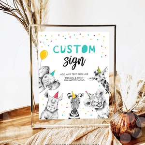 Editable Custom Sign Party Animals Sign Wild One Animals Decor Zoo ...