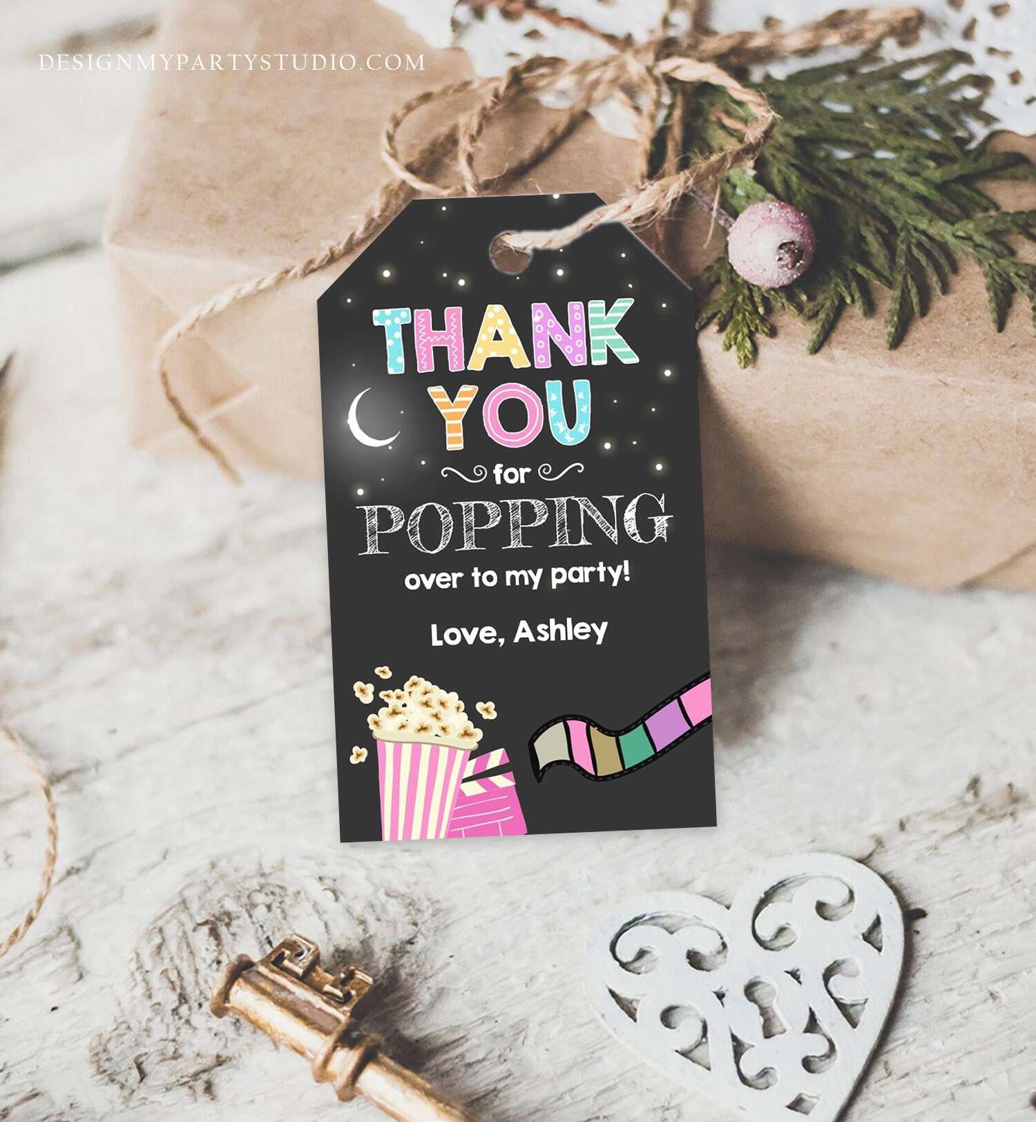 Paper & Party Supplies Editable Movie Night favor Tags Thank you Gift ...