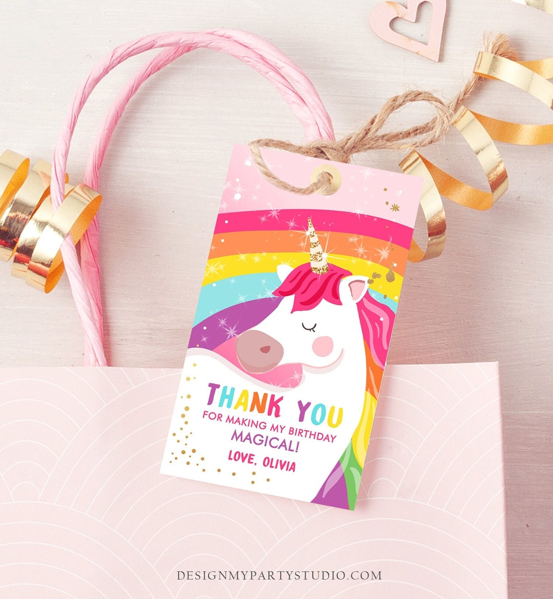 Editable Unicorn Favor Tags Unicorn Magical Birthday Thank You Tags ...