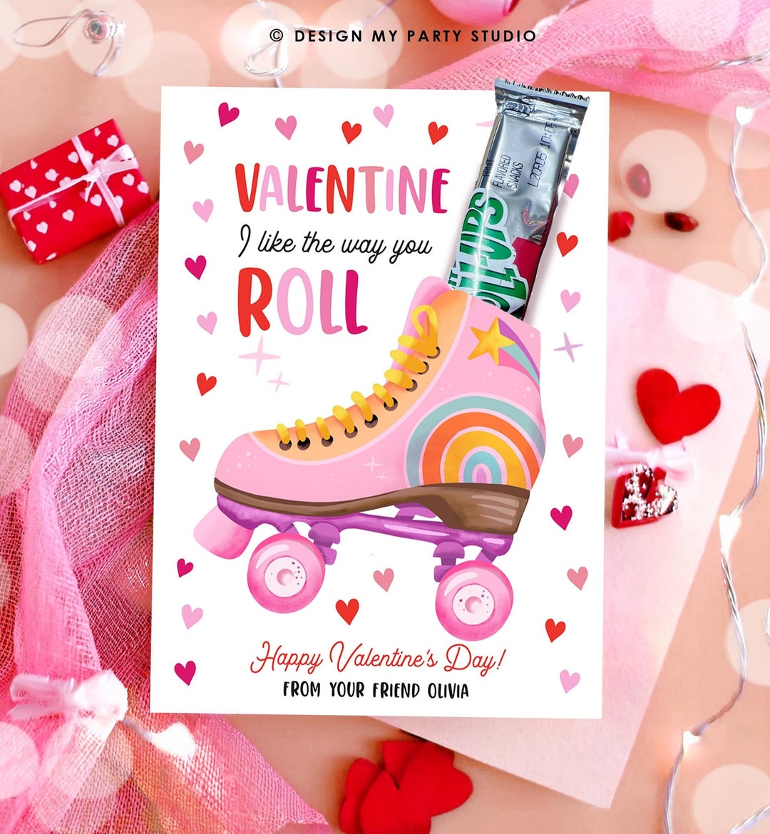 Editable Roller Skate Valentine Treat Valentines Day Card I Like the ...