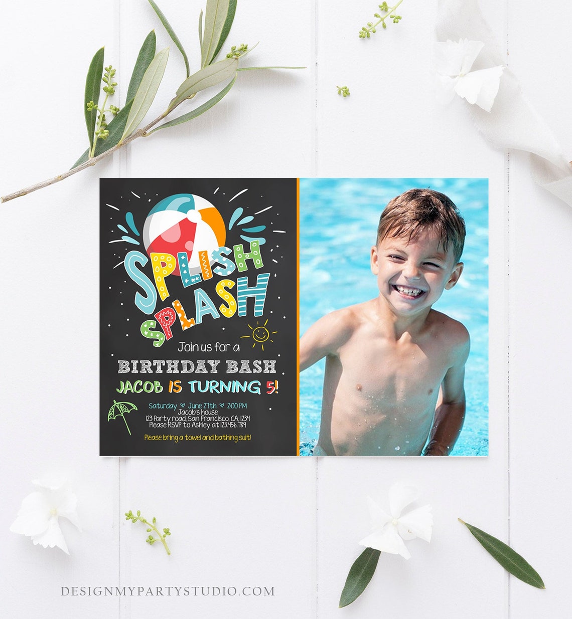 Editable Splish Splash Birthday Invitation Pool Party Boy - Etsy