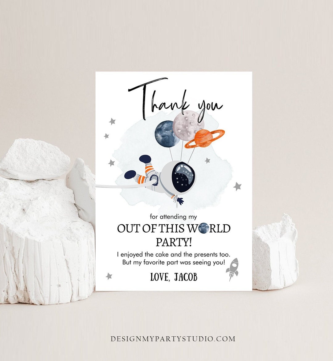Editable Space Birthday Thank You Card Space Astronaut Thank You Note ...