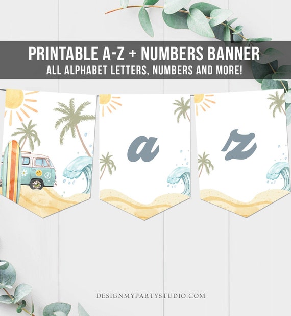 Alphabet Banner Surf Birthday Banner Letters A to Z The Big One Surfs ...