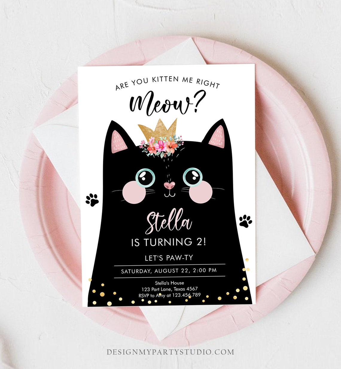 Editable Kitten Birthday Invitation Kitty Cat Birthday Party - Etsy