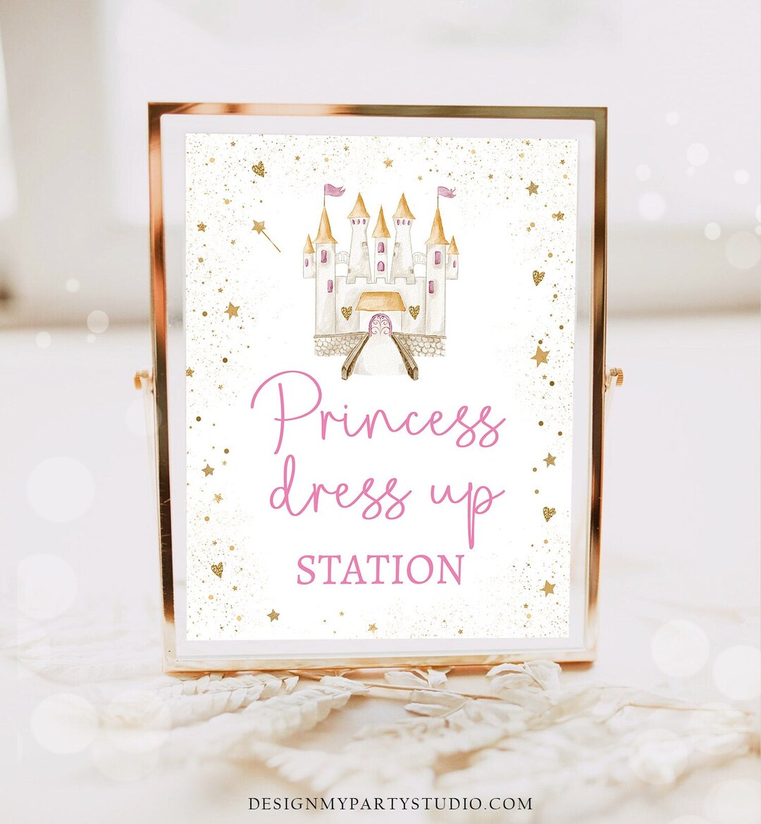Princess Dress up Station Sign Princess Castle Birthday Party Sign Pink ...