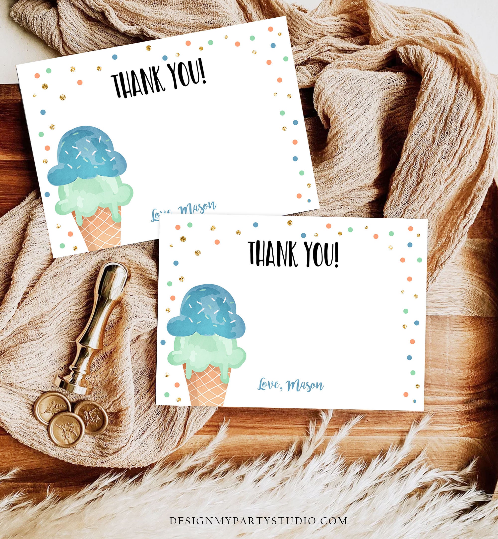Editable Ice Cream Thank You Card Ice Cream Birthday Thank You Note Boy ...